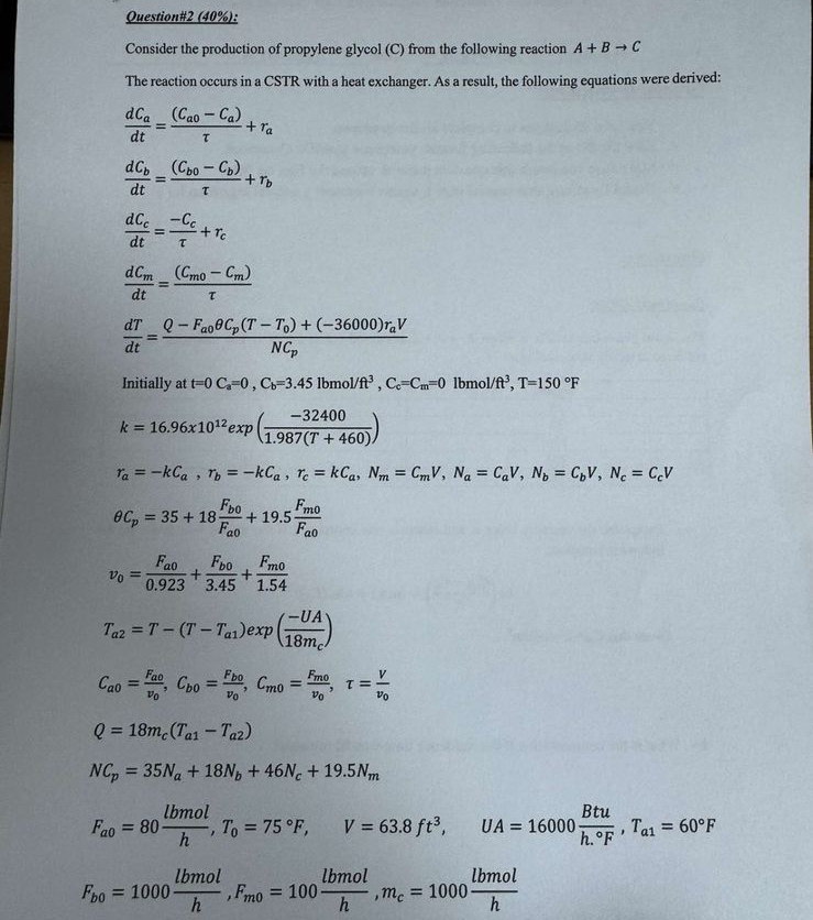 Solved Ouestion#2 (40%):Consider the production of propylene | Chegg.com