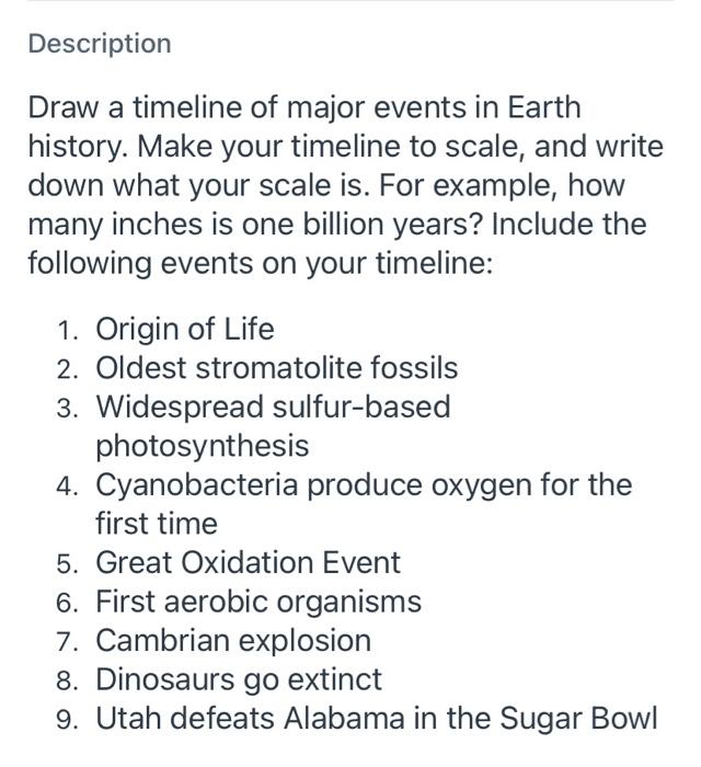 Solved Description Draw a timeline of major events in Earth | Chegg.com