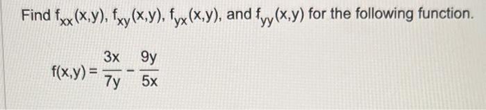 Solved Find fxx(x,y),fxy(x,y),fyx(x,y), and fyy(x,y) for the | Chegg.com