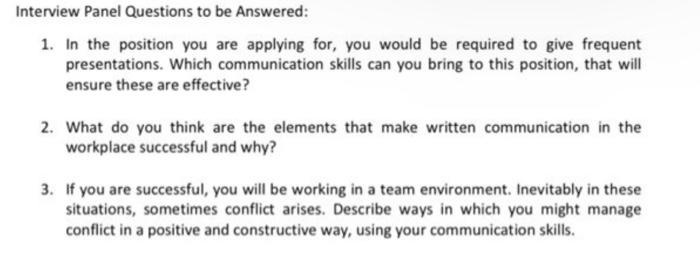 Solved Interview Panel Questions to be Answered: 1. In the | Chegg.com