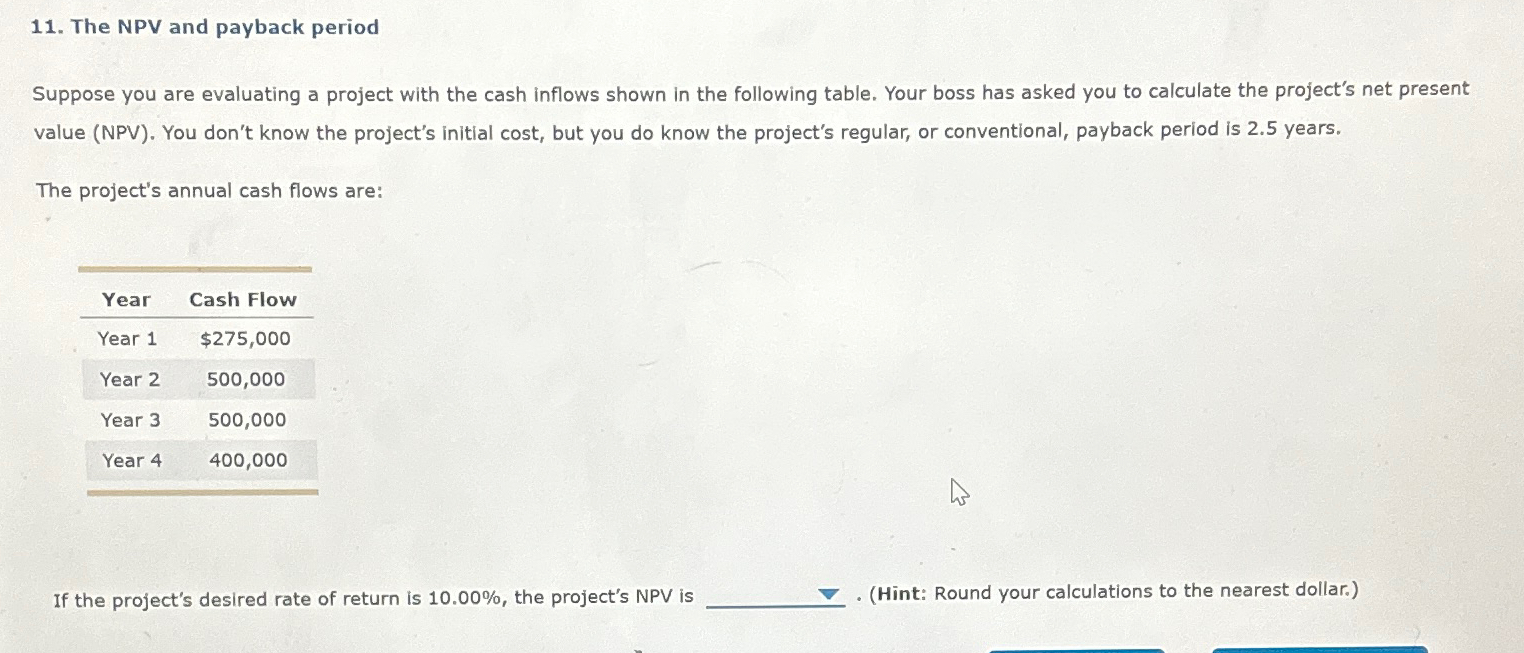 The NPV and payback periodSuppose you are evaluating | Chegg.com