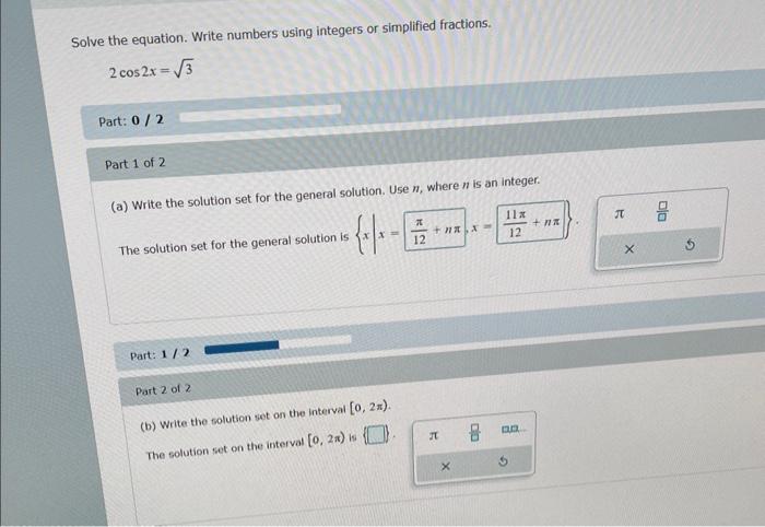 Solved Solve the equation. Write numbers using integers or | Chegg.com