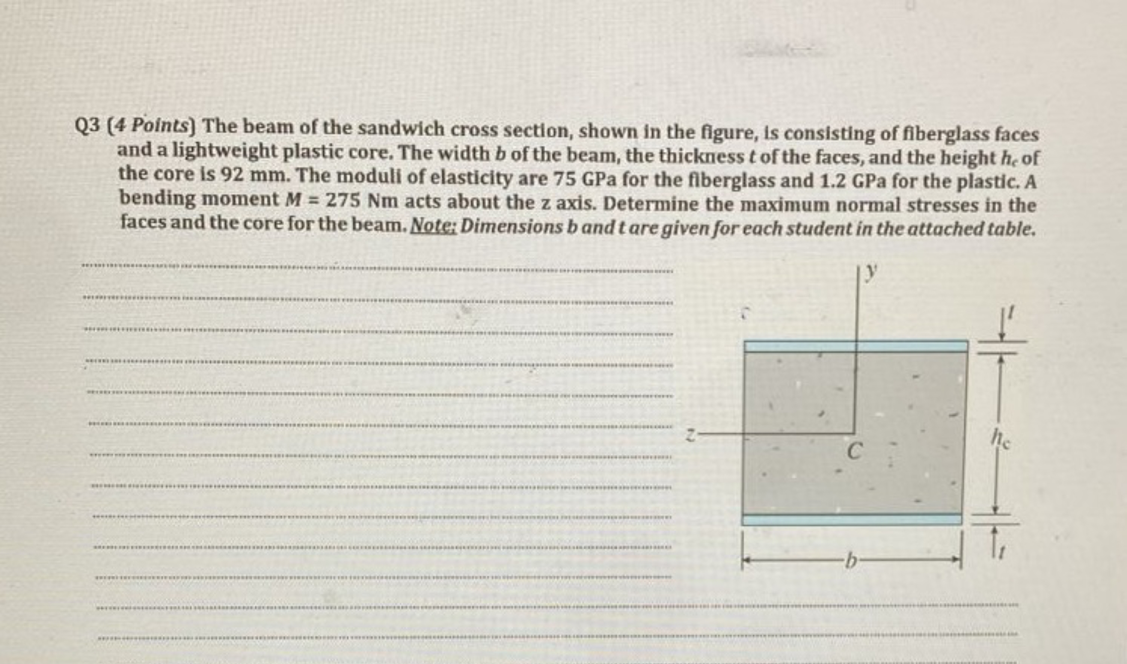 Solved Q3 (4 ﻿Points) ﻿The beam of the sandwich cross | Chegg.com