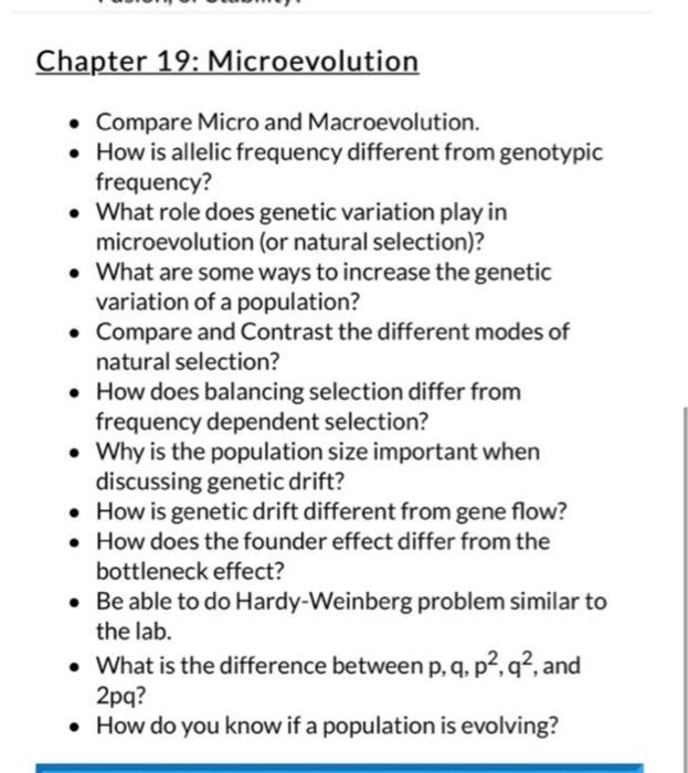 Solved Chapter 19: Microevolution - Compare Micro and | Chegg.com