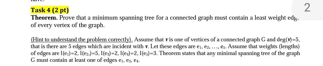 Solved 2 Task 4 (2 pt) Theorem. Prove that a minimum | Chegg.com