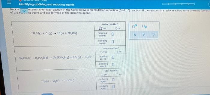 Solved Identifying oxidizing and reducing agents Decide er | Chegg.com