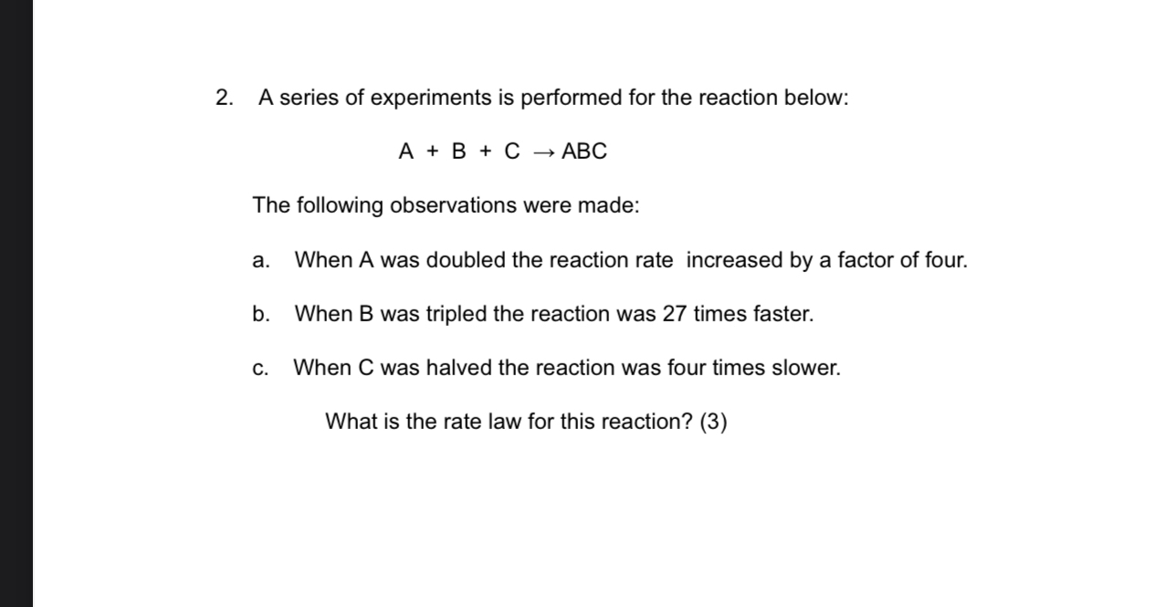 Solved A series of experiments is performed for the reaction | Chegg.com