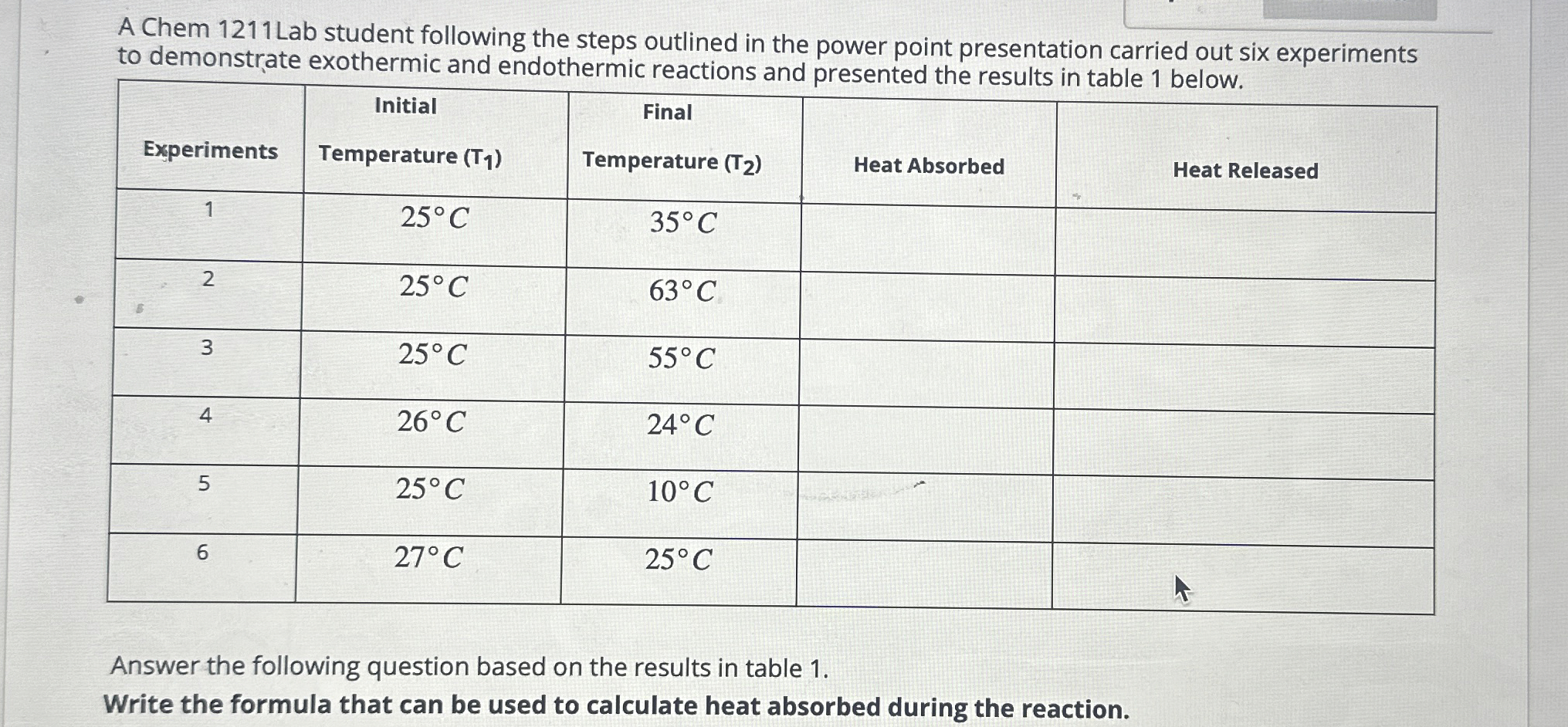 Solved A Chem 1211Lab student following the steps outlined | Chegg.com