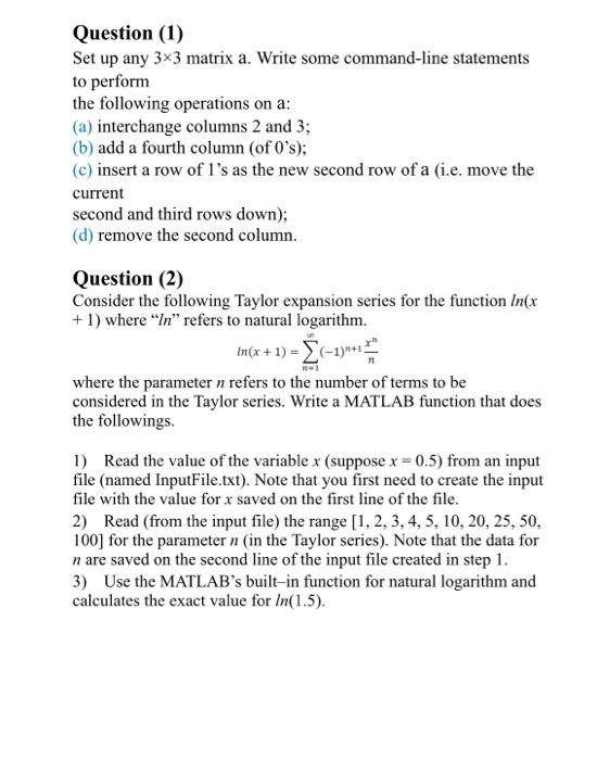 Solved Question 1 Set Up Any 3×3 Matrix A Write Some 4970