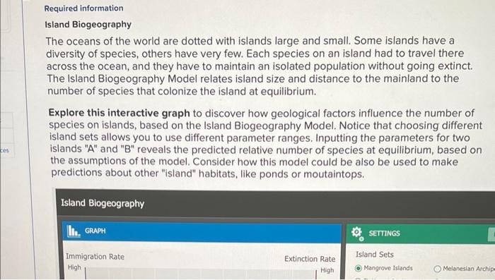 Solved Required information Island Biogeography The oceans | Chegg.com