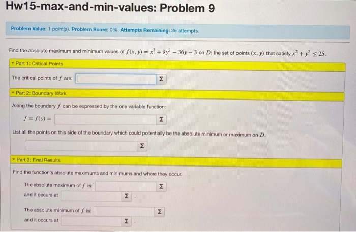 Solved Hw15 Max And Min Values Problem 9 Problem Value 1 