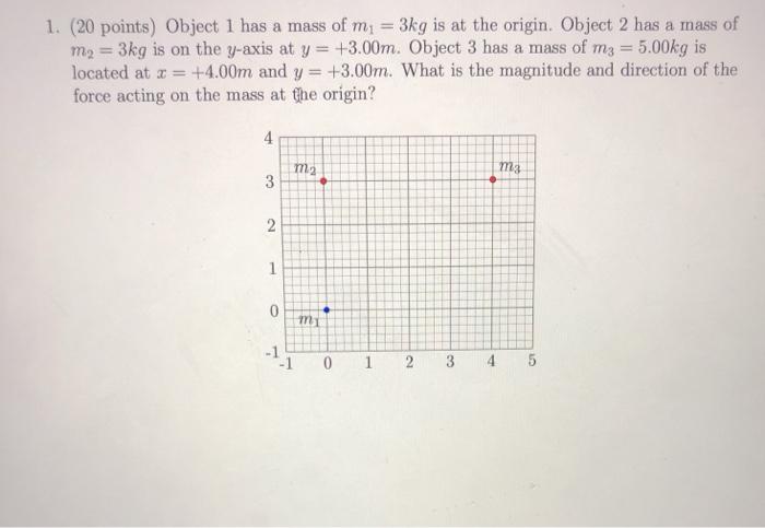Solved 1. (20 points) Object 1 has a mass of mı = 3kg is at | Chegg.com Solved 1. (20 points) Object 1 has a mass of mı = 3kg is at | Chegg.com