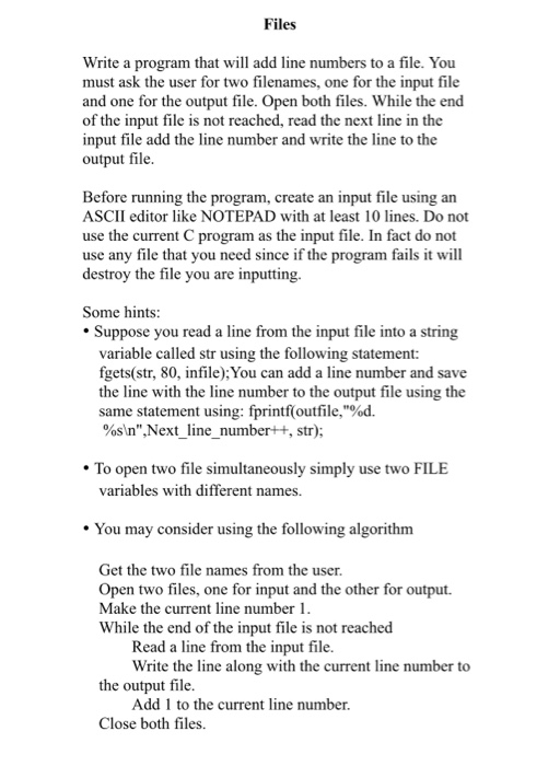 Solved Files Write A Program That Will Add Line Numbers To A