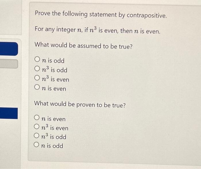 Solved Prove the following statement by contrapositive. For | Chegg.com