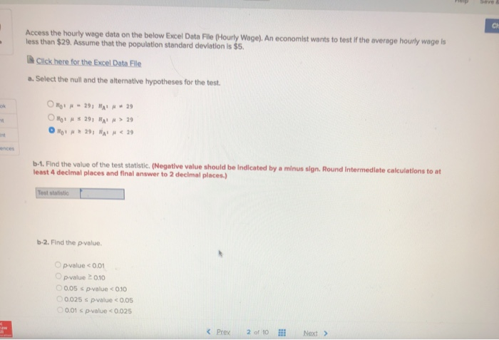 Solved CH Access the hourly wage data on the below Excel | Chegg.com