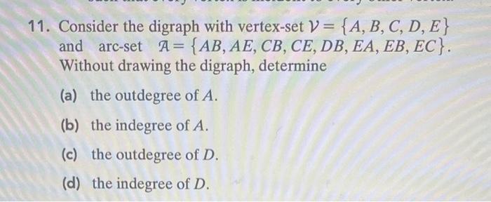Solved 11. Consider the digraph with vertex-set | Chegg.com