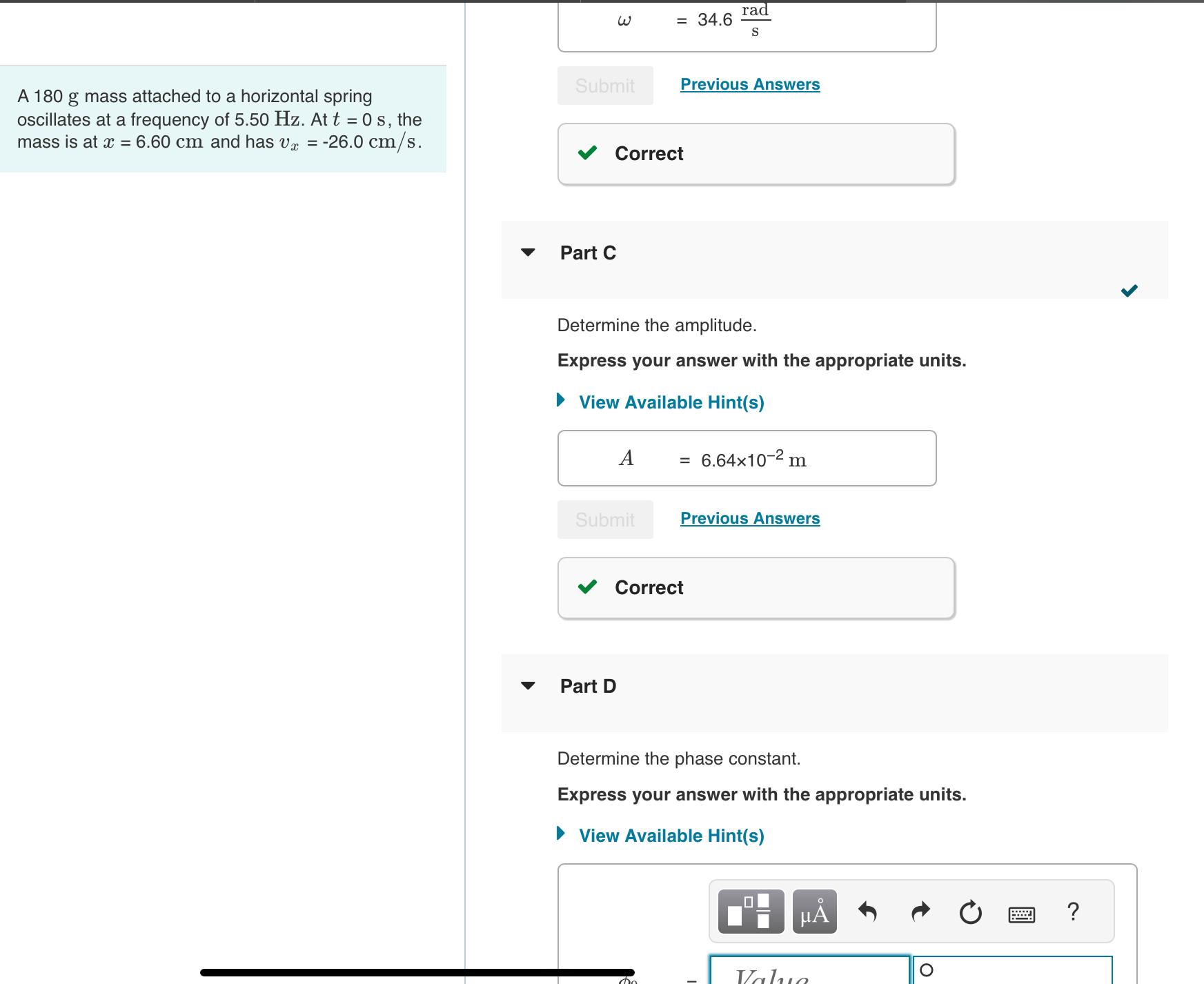 Solved ω,=34.6radsA 180g ﻿mass attached to a horizontal | Chegg.com