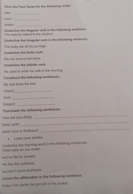 Give the Past Tense for the following verbs:Underline | Chegg.com