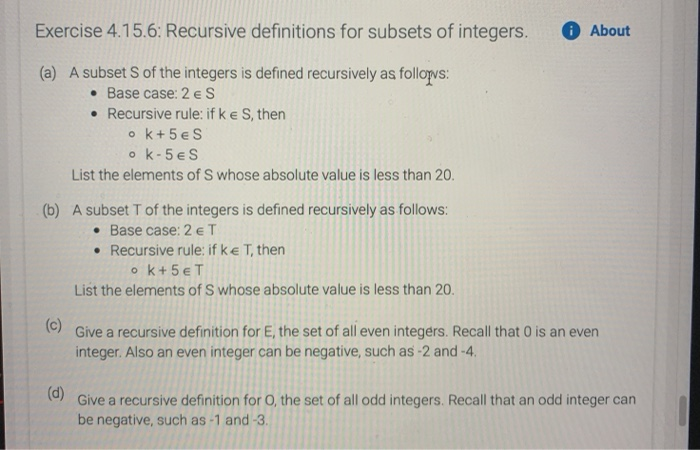 Solved Exercise 4.15.6: Recursive definitions for subsets of | Chegg.com