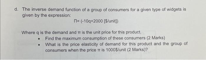 Solved The inverse demand function of a group of consumers | Chegg.com