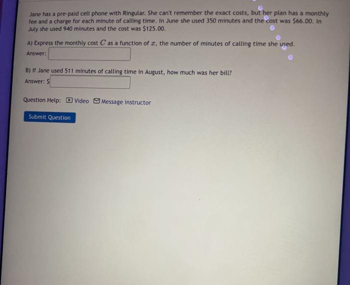 Solved Jane has a pre-paid cell phone with Ringular. She | Chegg.com