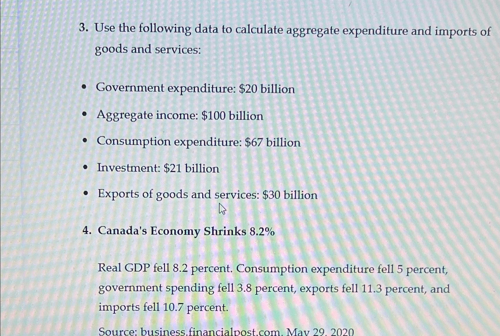Solved Use the following data to calculate aggregate | Chegg.com