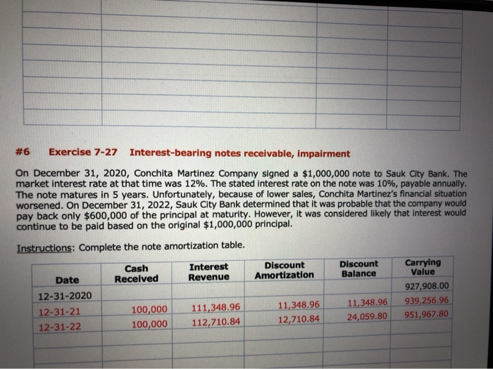 #6 Exercise 7-27 Interest-bearing notes receivable, | Chegg.com