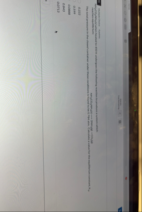 Solved 5 5125Multeiple Choice4 ﻿pointsNH2CO2NH4(s) ﻿when | Chegg.com