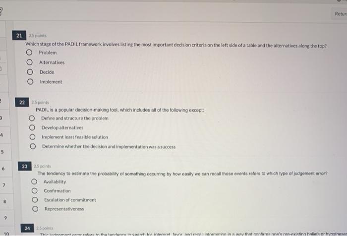 Solved Retur 21 25 points Which stage of the PADIL framework | Chegg.com