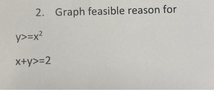 Solved 2. Graph feasible reason for y>=x2x+y>=2 | Chegg.com