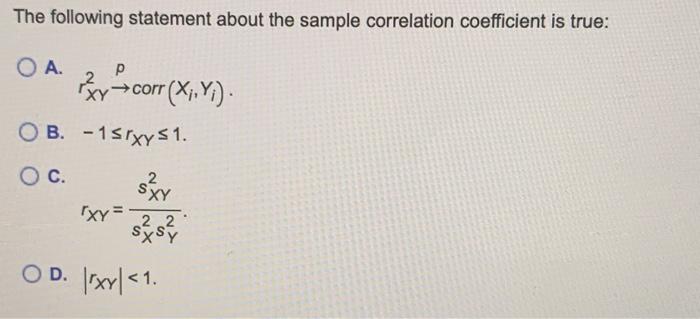 Solved The following statement about the sample correlation | Chegg.com