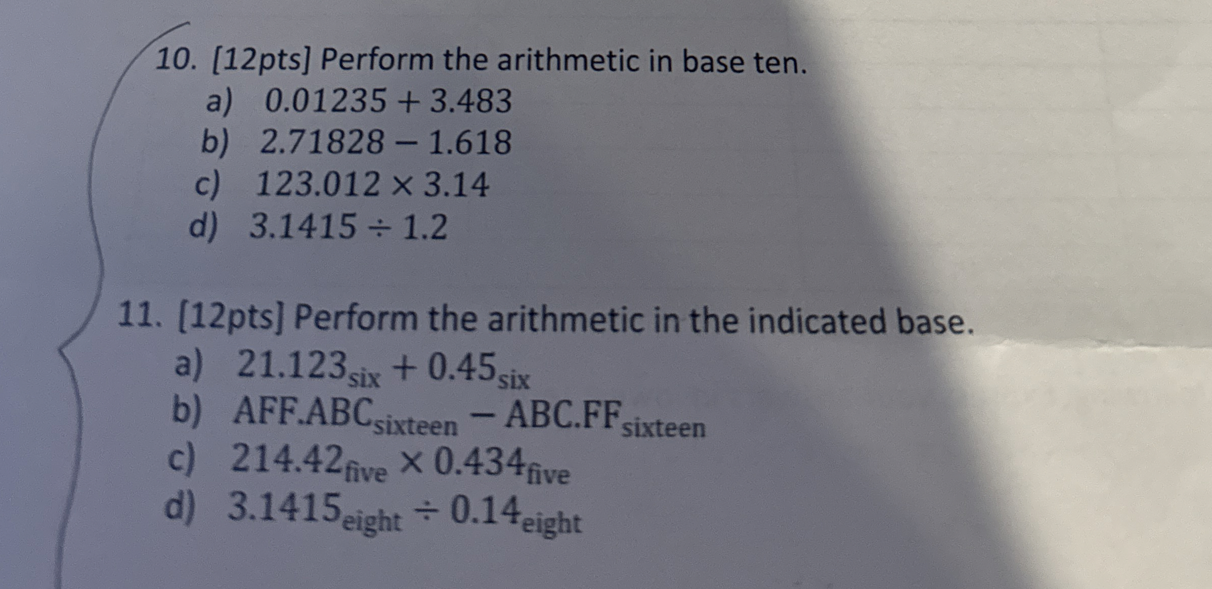 [12pts] ﻿Perform the arithmetic in base | Chegg.com