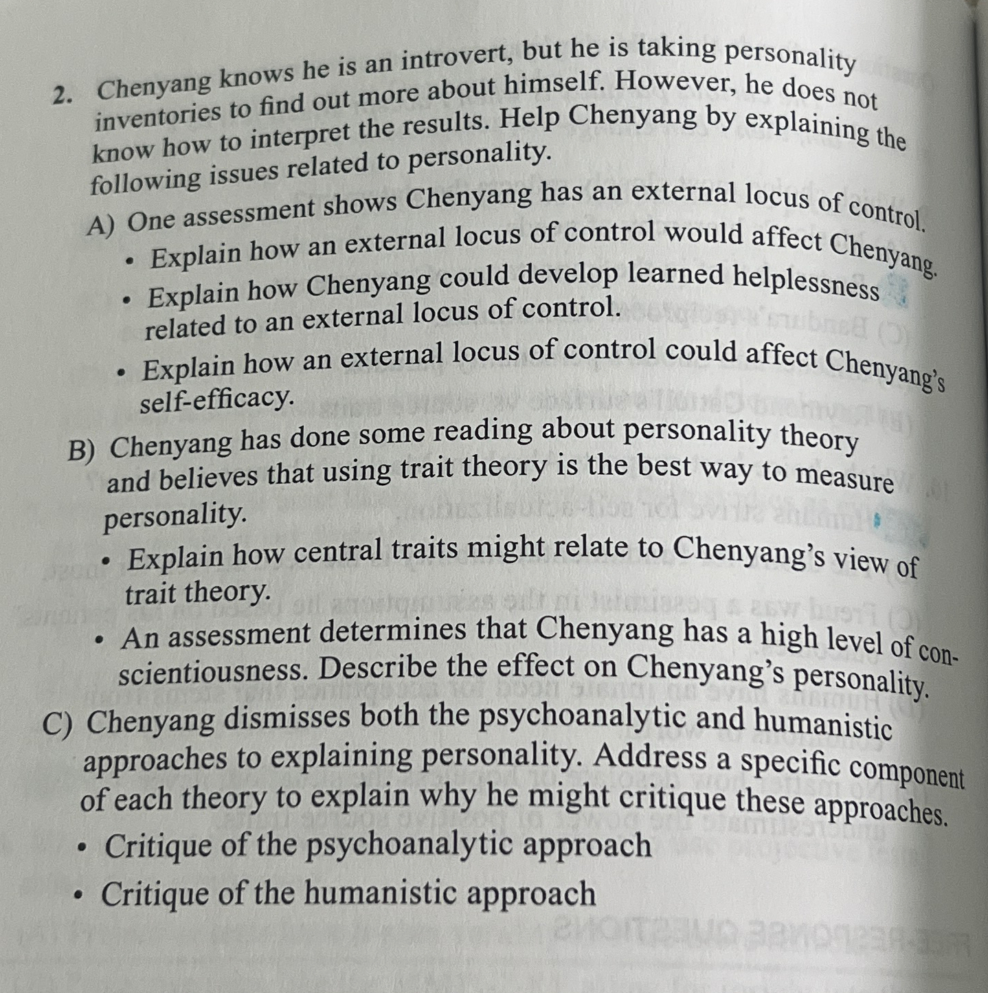 Solved Chenyang knows he is an introvert, but he is taking | Chegg.com