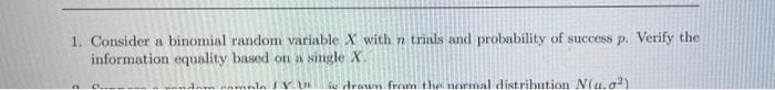 1. Consider a binomial random variable X with n | Chegg.com