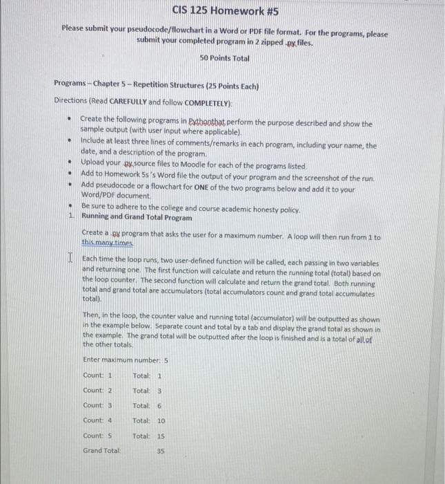Solved CIS 125 Homework #5 Please submit your | Chegg.com