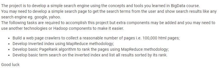 The project is to develop a simple search engine | Chegg.com