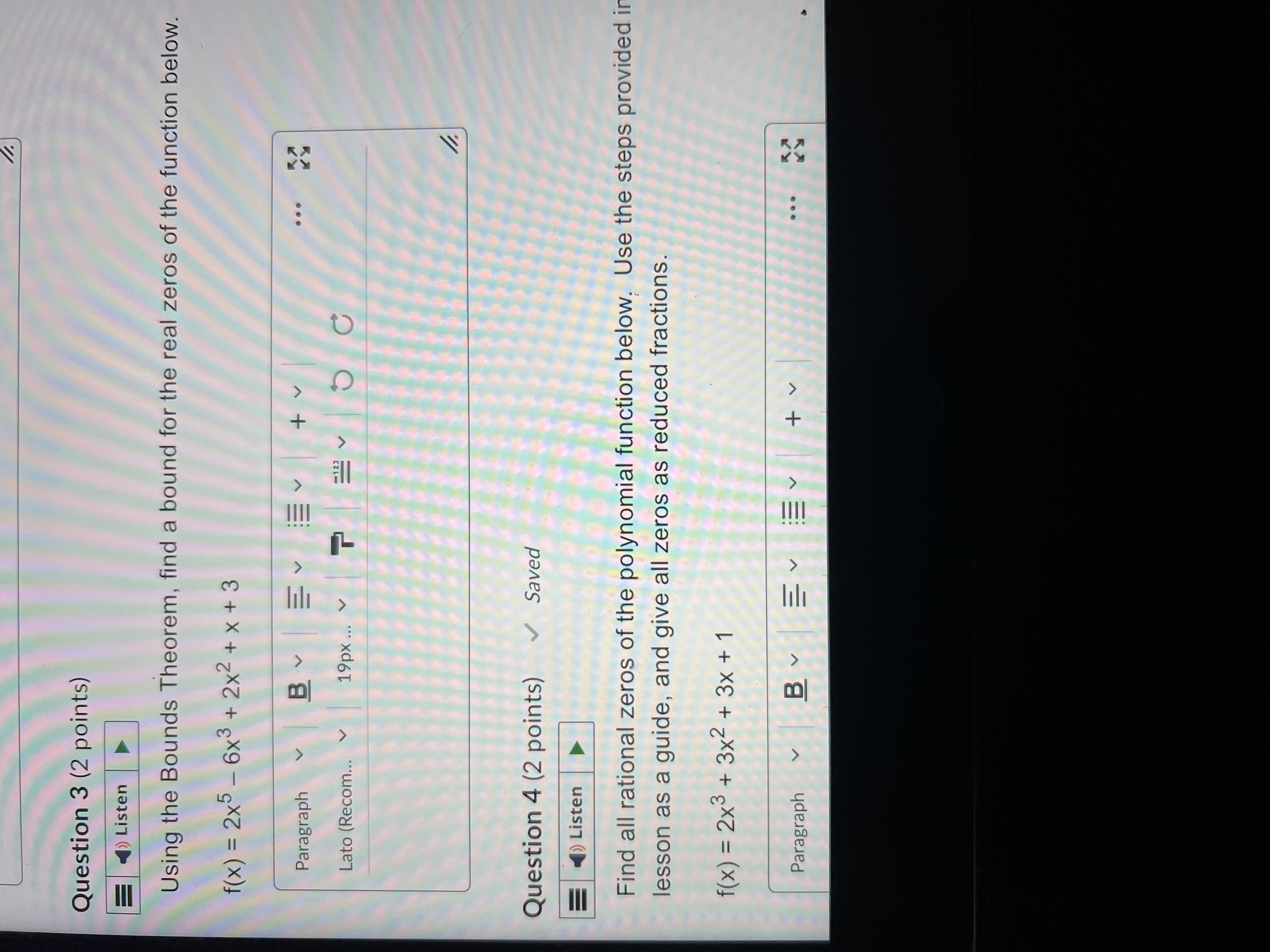 Solved Question 3 (2 ﻿points)ListenUsing the Bounds Theorem, | Chegg.com