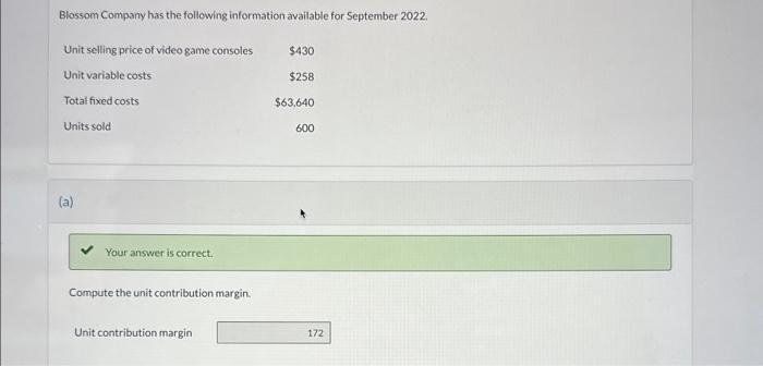 Solved Blossom Company has the following information | Chegg.com
