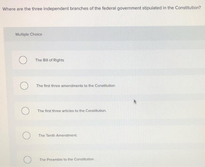 Solved Where are the three independent branches of the | Chegg.com