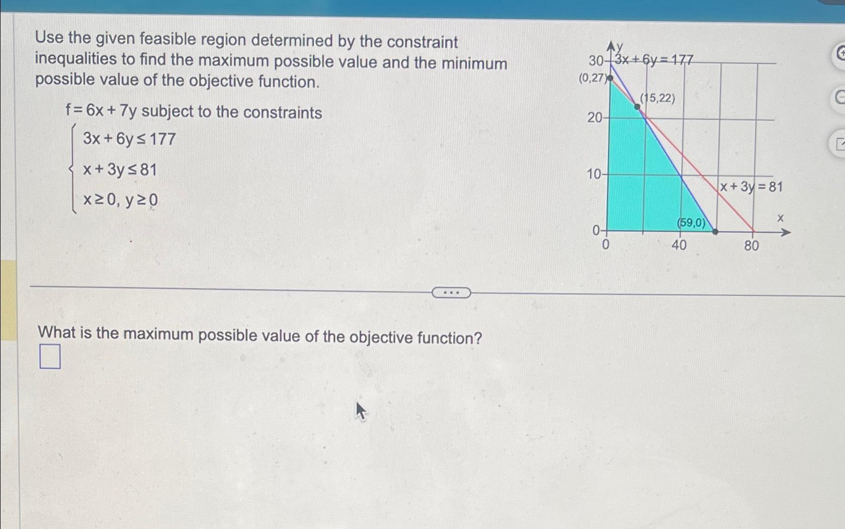 Solved Use the given feasible region determined by the | Chegg.com