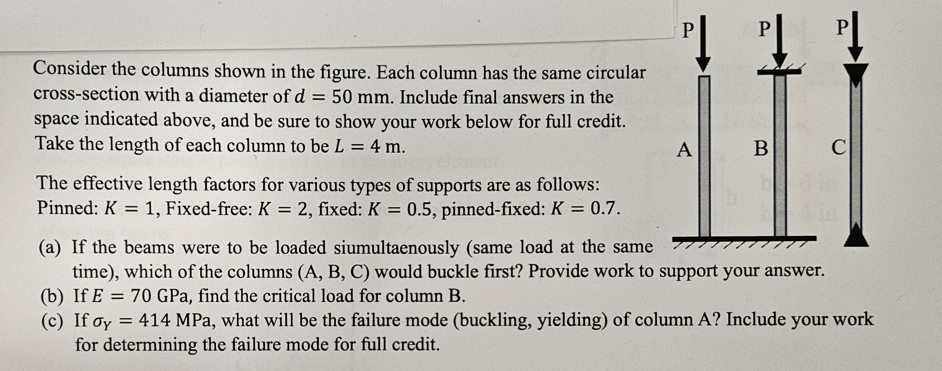 Consider the columns shown in the figure. Each column | Chegg.com