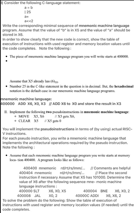 1) Consider the following C-language statement: a = b | Chegg.com