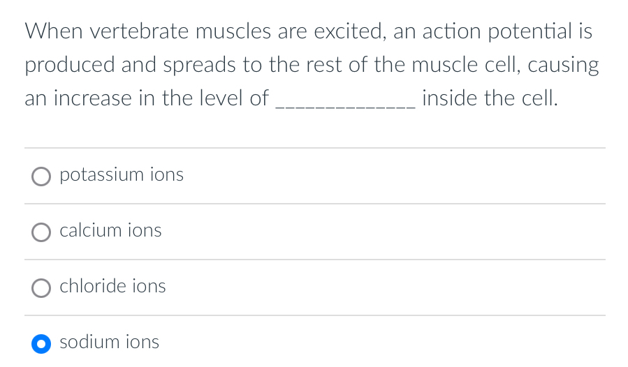 Solved When vertebrate muscles are excited, an action | Chegg.com