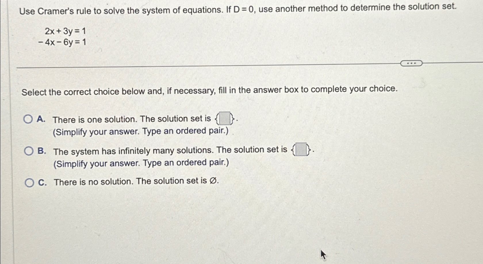 Solved Use Cramer's rule to solve the system of equations. | Chegg.com