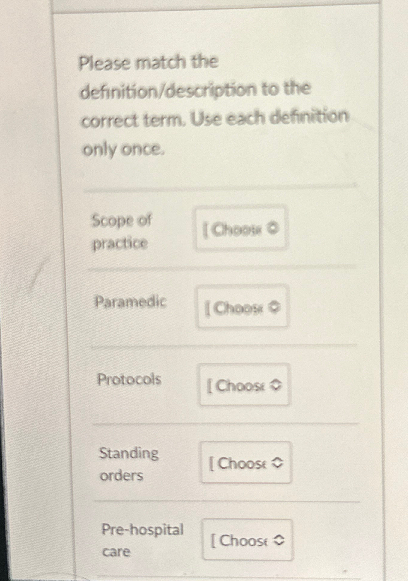 Solved Please match the definition/description to the | Chegg.com