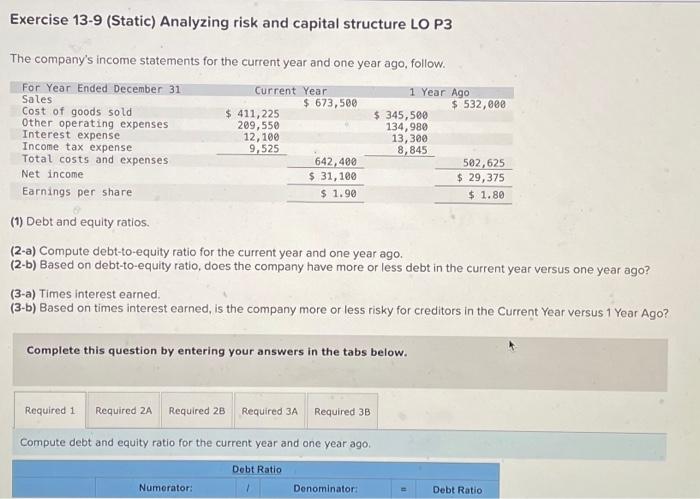 Solved Exercise 13−9 (Static) Analyzing risk and capital | Chegg.com