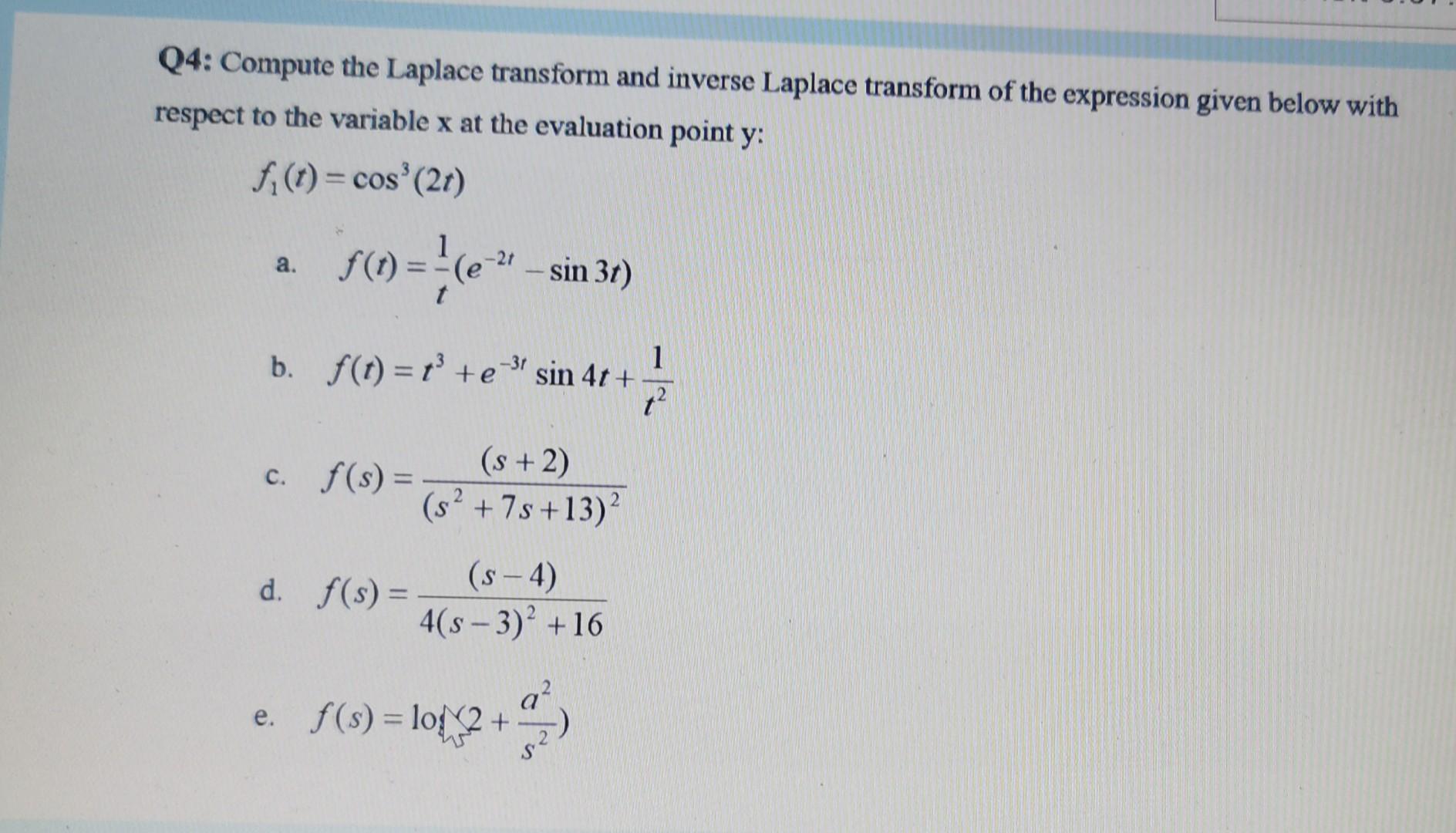 Solved Q4: Compute the Laplace transform and inverse Laplace | Chegg.com