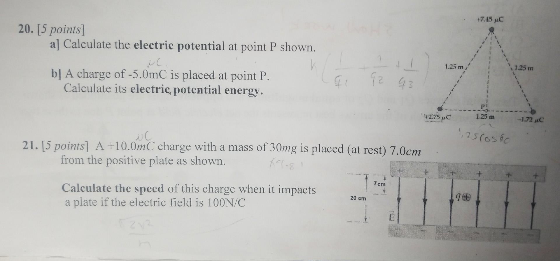 Solved 20. [5 points ] a] Calculate the electric potential | Chegg.com