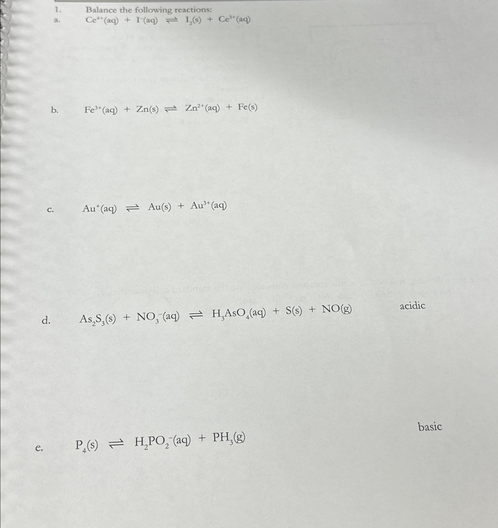 Solved Balance the following | Chegg.com