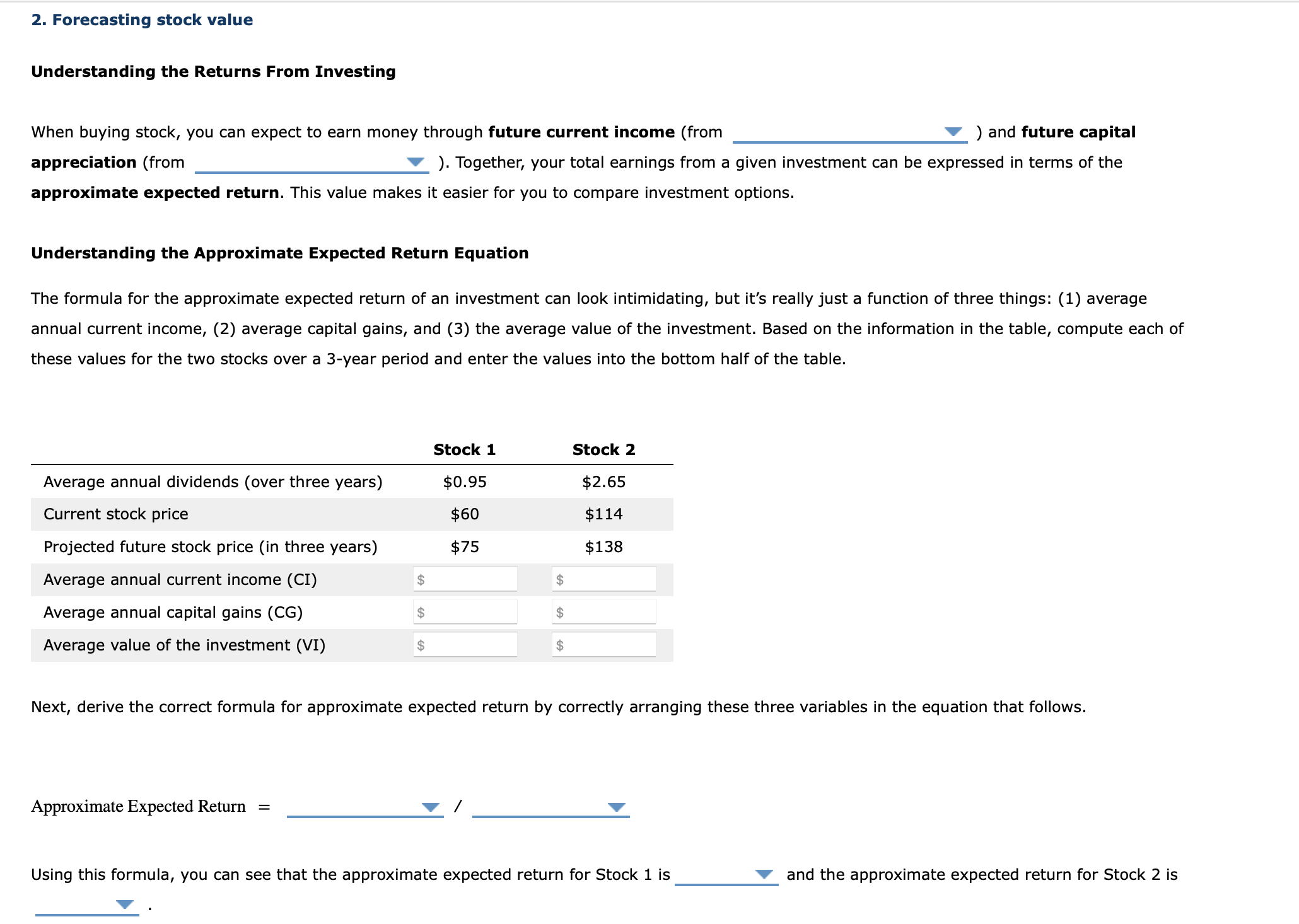 Solved Forecasting stock valueUnderstanding the Returns From | Chegg.com